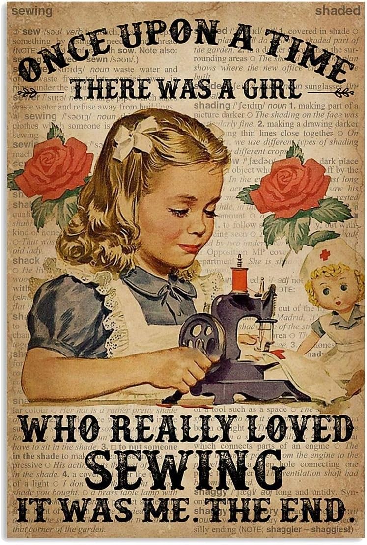 Amazon.com: annekilly Vintage Metal Tin Sign a Girl Who Loved Sewing ...