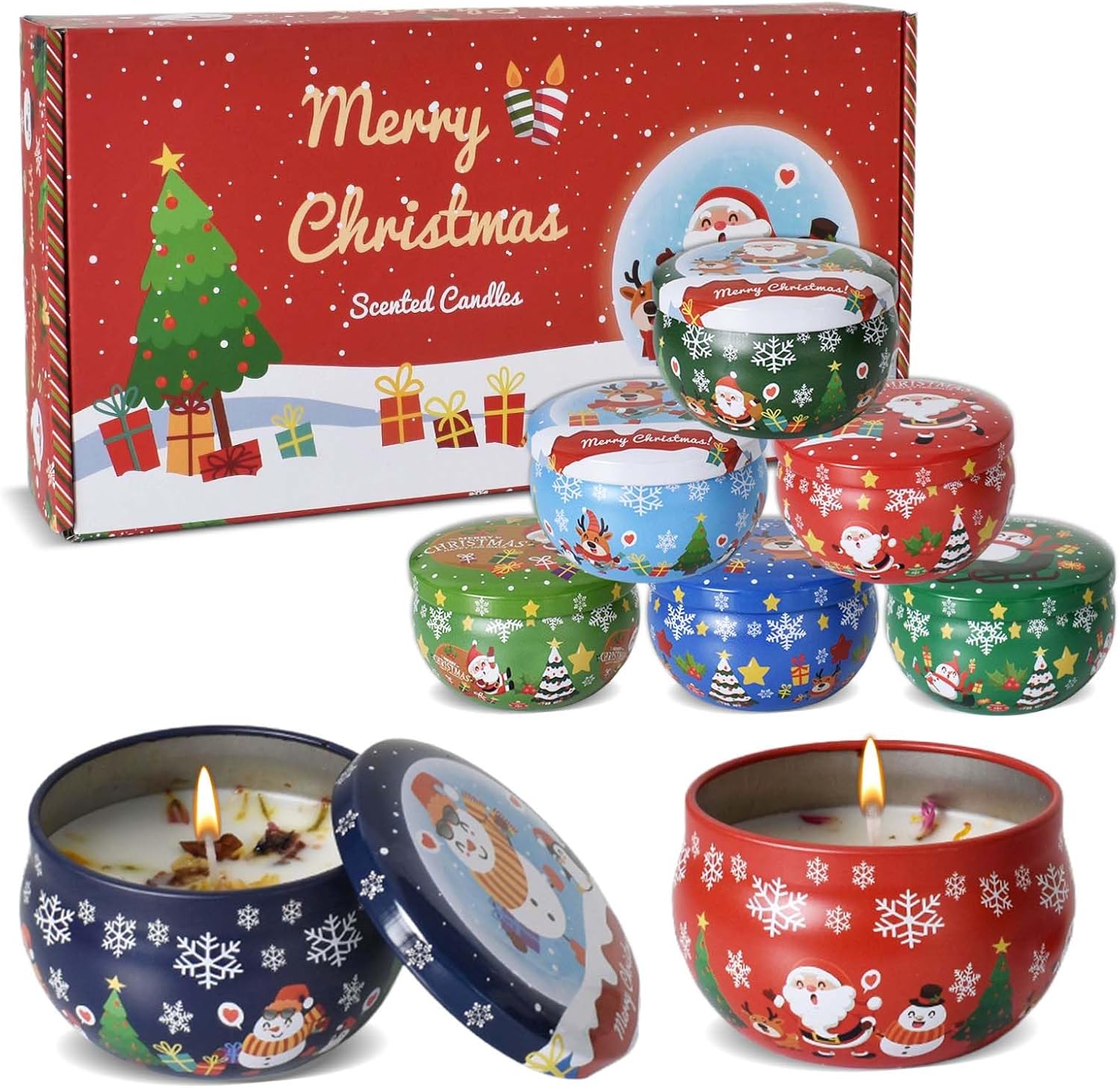 Zimoer 8 Pack Christmas Scented Candles Gift Set, 8 Fragrances Soy Wax ...