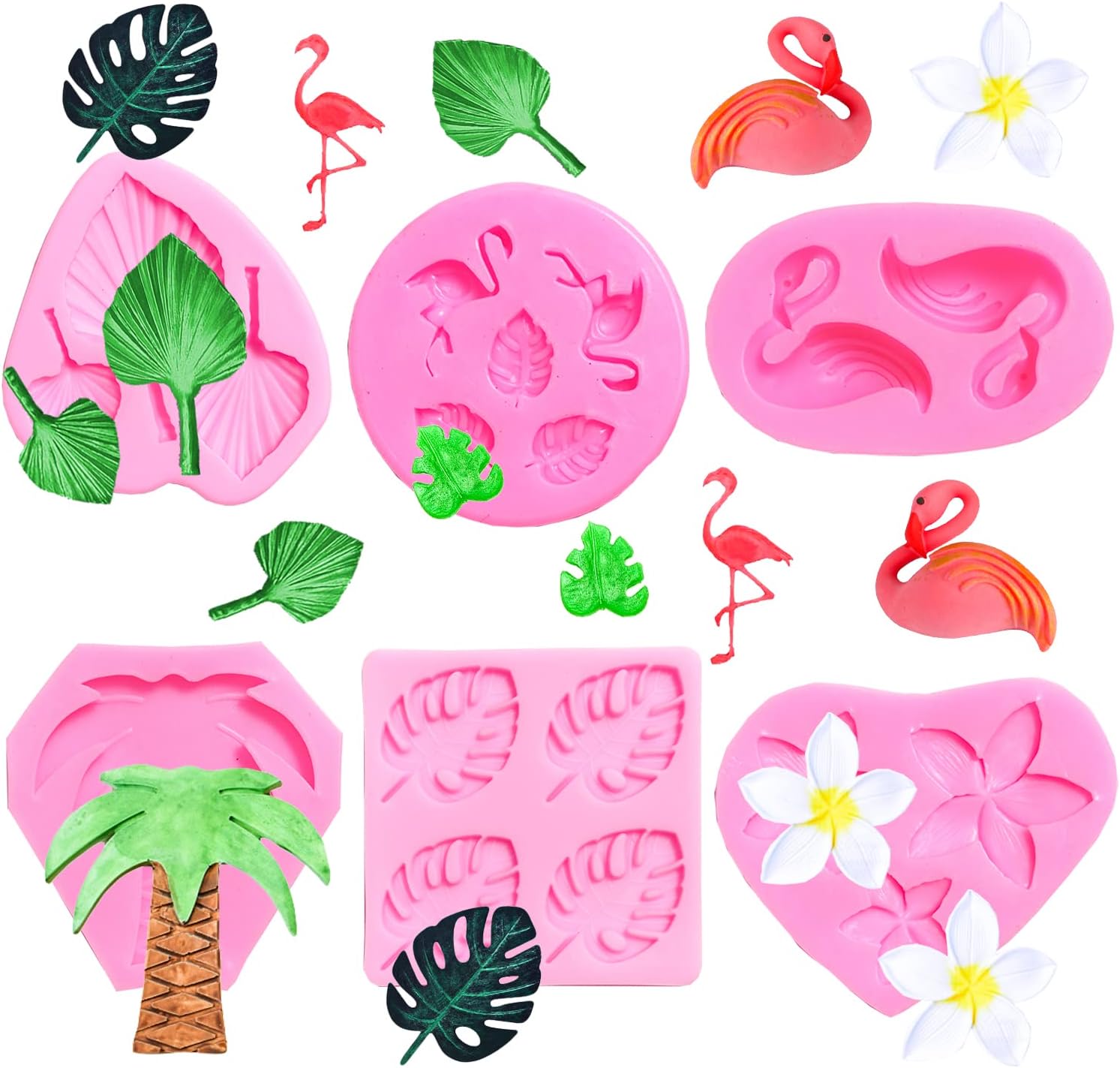 Amazon.com: Doumeny 6Pcs Flamingo Fondant Mold Set Fan Leaf Silicone ...