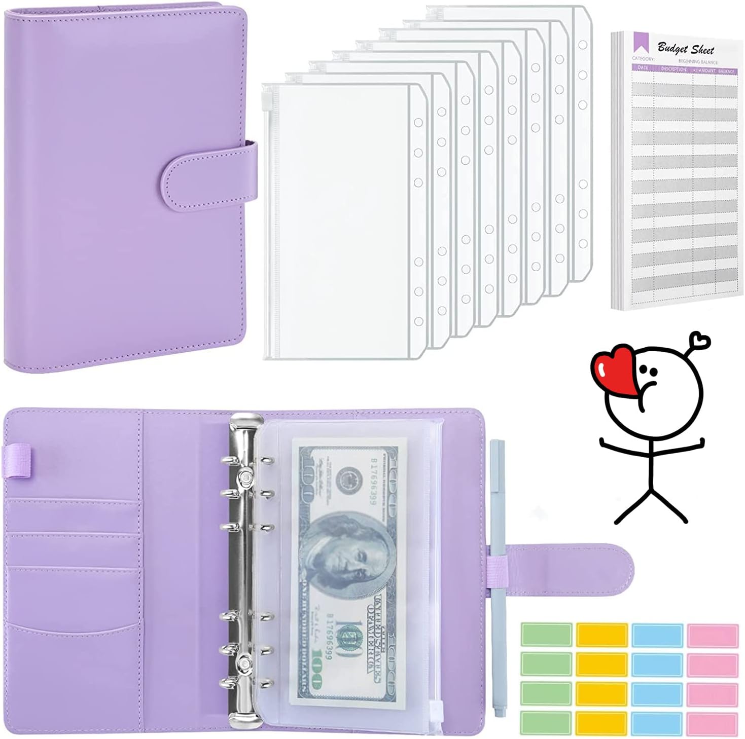 FLAFARY A6 PU Leather Binder Budget Planner Organizer 6 Ring Binder ...