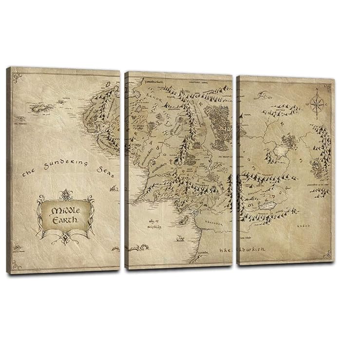 Buy 3 Pieces Wall Art Decor The Hobbit Map The Lord of The Rings Map ...