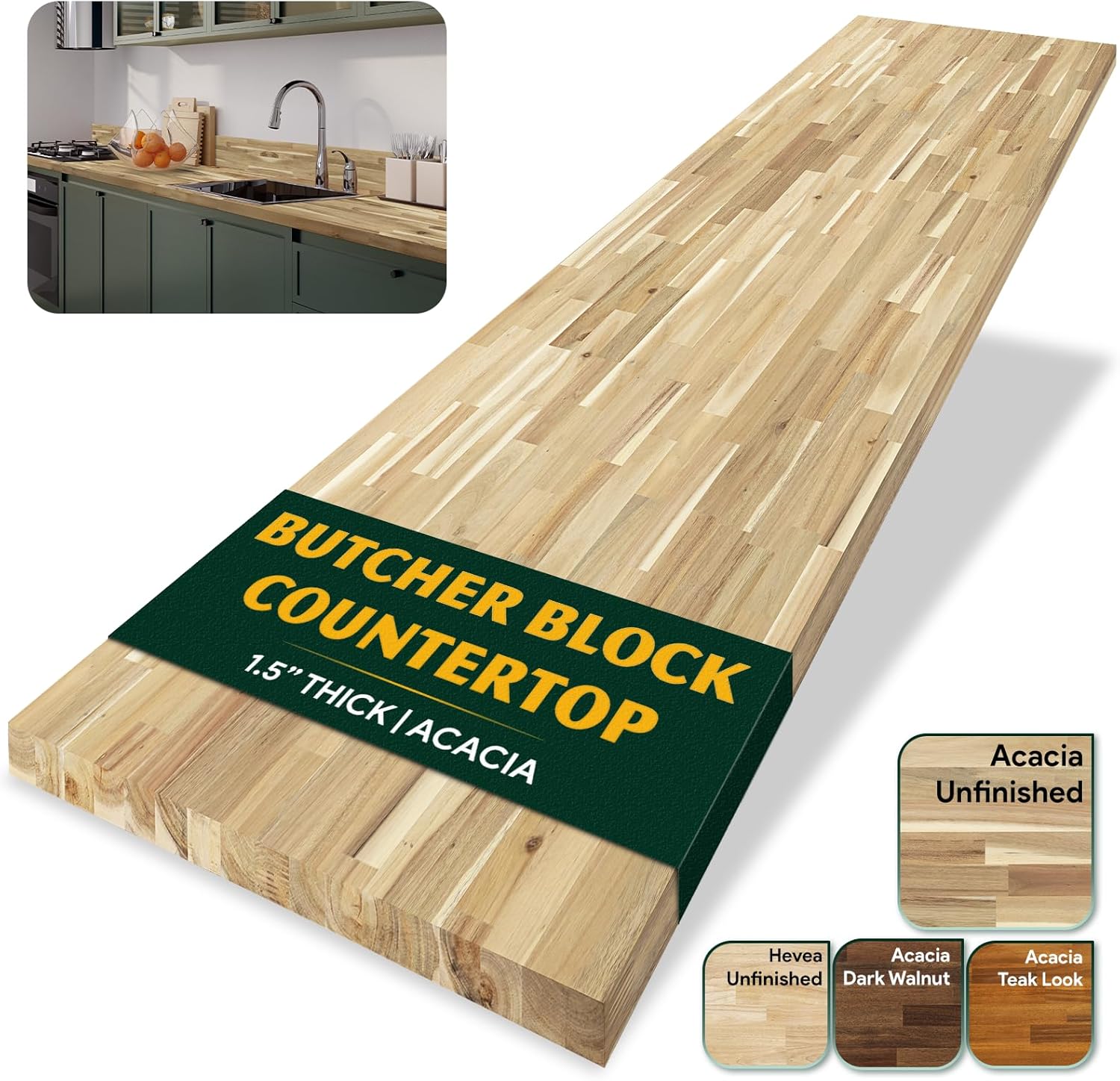 Amazon.com: Howizz Acacia Butcher Block Countertop 60 x 25 x 1.5 Inches ...