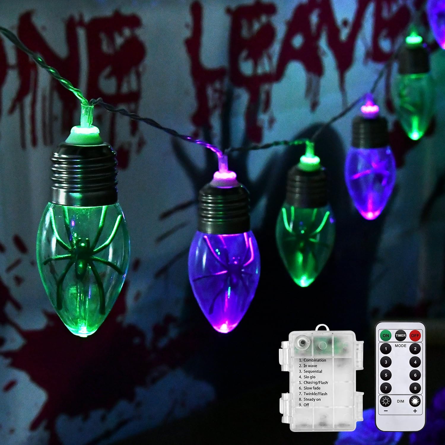 RECESKY 2 Pack Purple Spider String Lights with Timing Function- Total ...