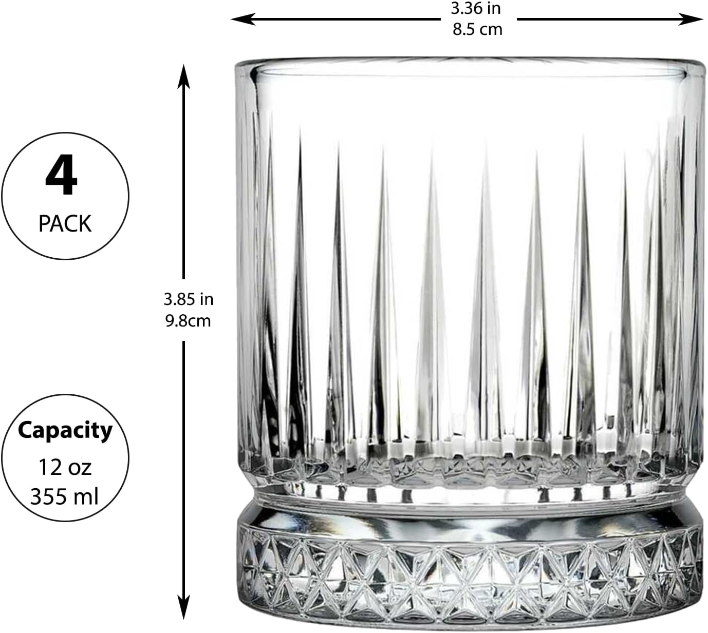 Biandeco Juego de 4 vasos de whisky 12 onzas vasos de barra baja de ...