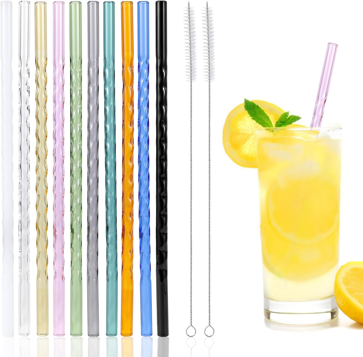 Amazon.com: [12 Pcs] Colorful Glass Straws Shatter Resistant - 11" x ...