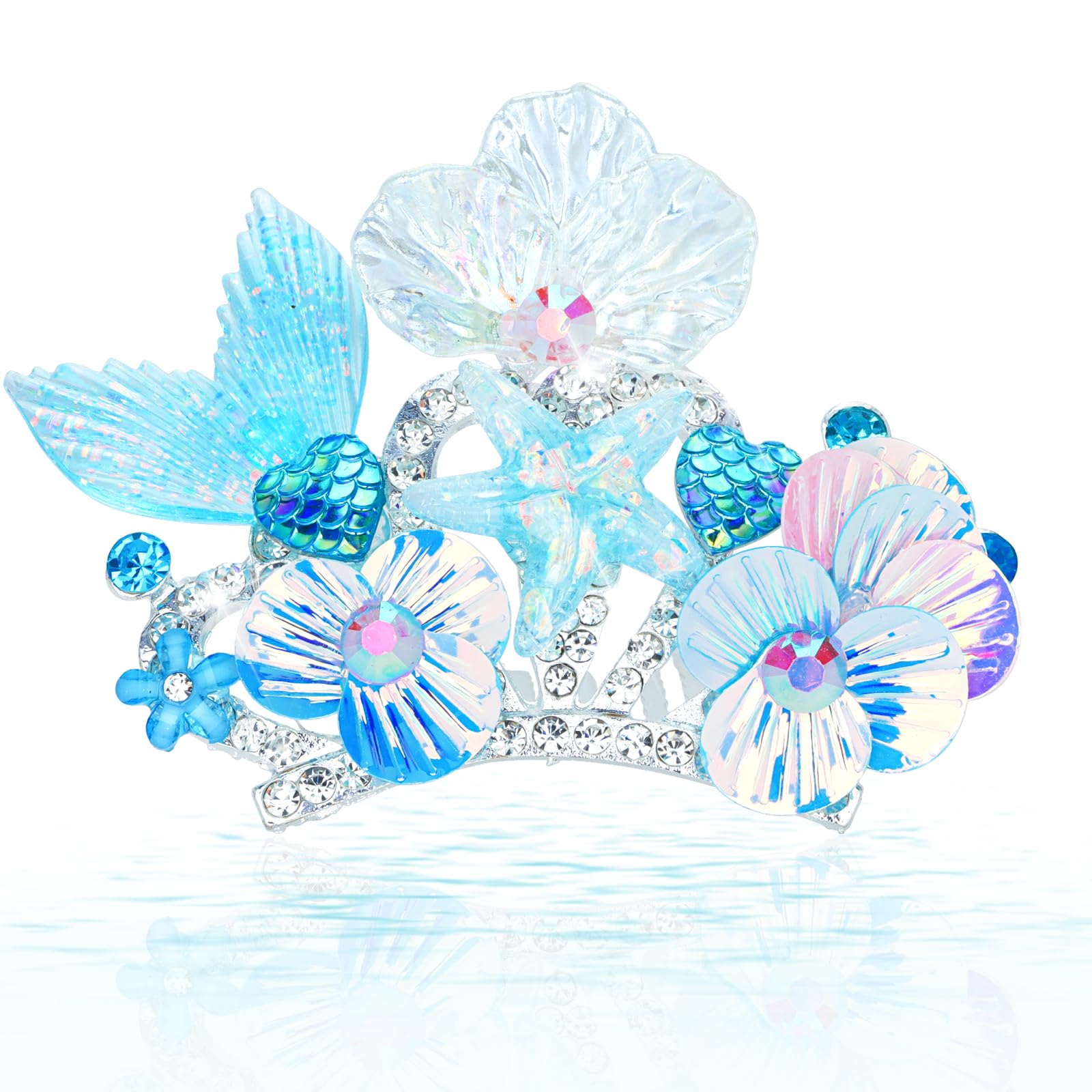 Amazon.com: CIEHER Small Mermaid Tiara Blue Mermaid Headpieces Mermaid ...
