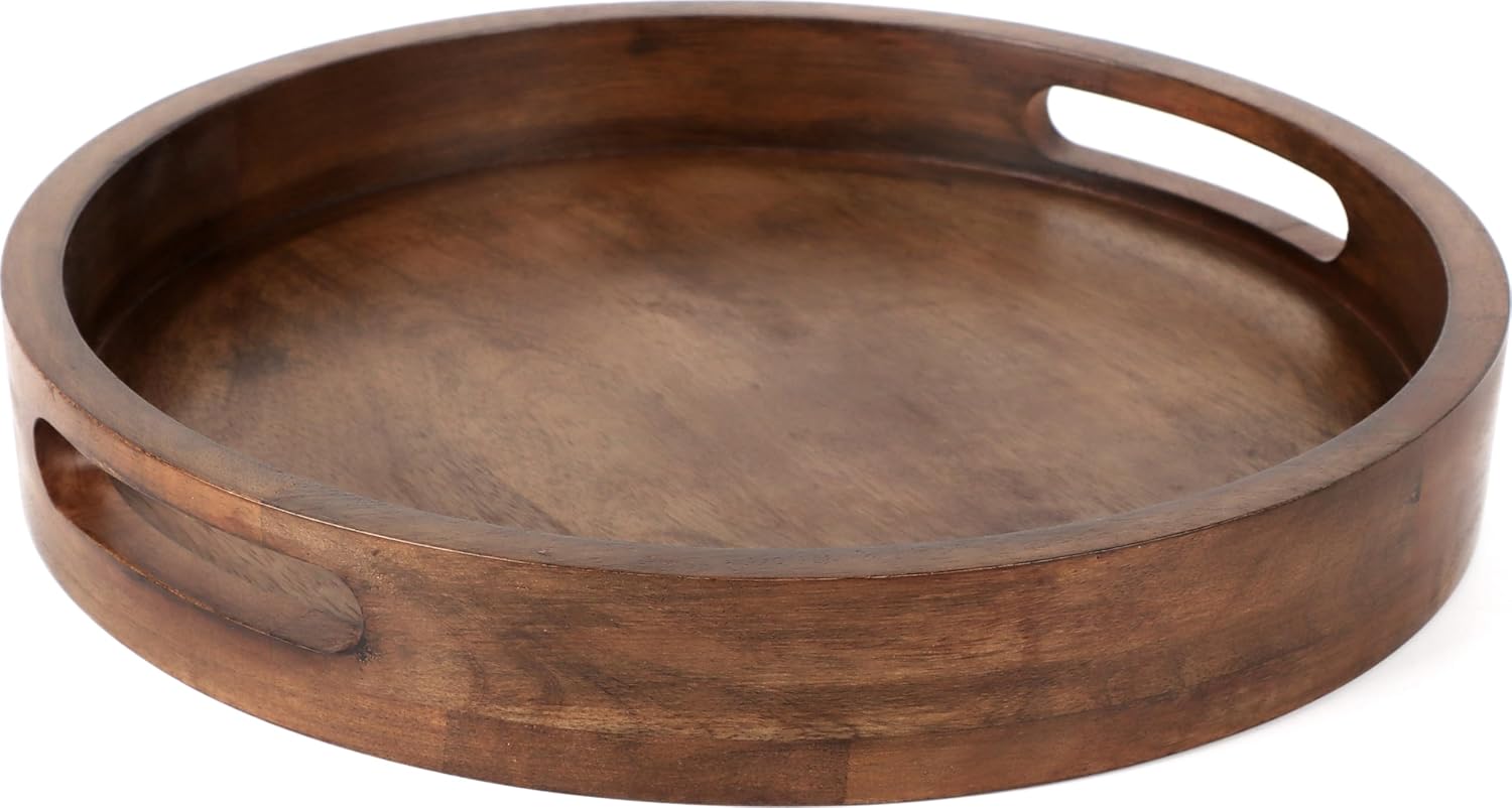 Amazon.com: Rustic Wooden Serving Tray - 12" Round Handcrafted Ottoman ...