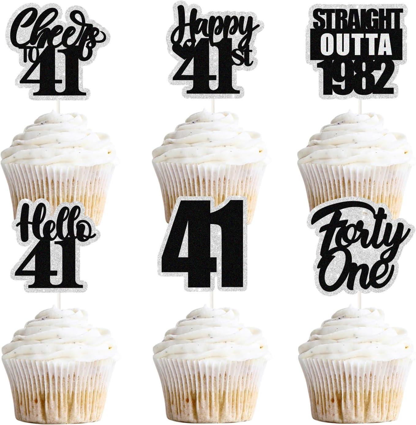 Amazon.com: Happy 41st Cupcake Topper,18pcs Straight Outta 1982 Cheer ...