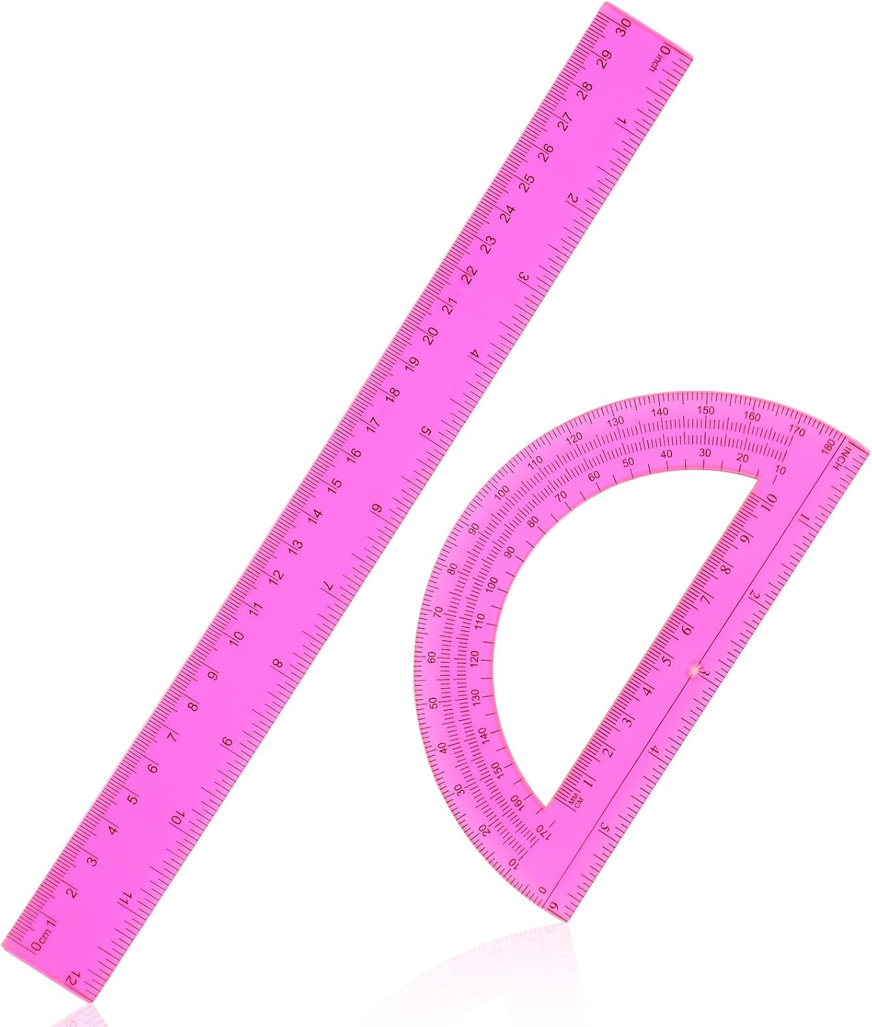 Amazon.com : 2 Pack Pink Plastic Ruler and Protractor Set 12 Inch and 6 ...