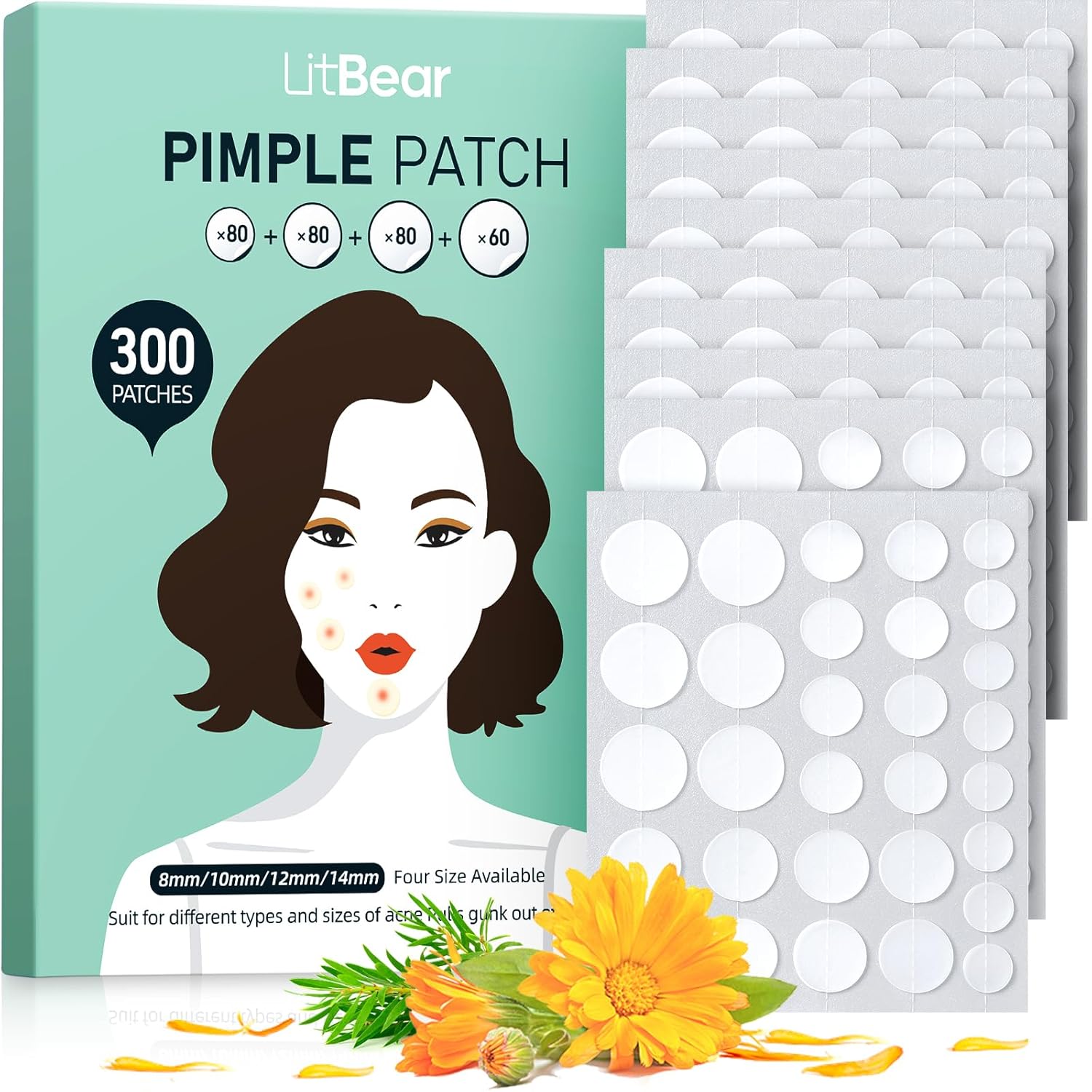 Amazon.com: LitBear Pimple Patches, Acne Patches for Face with Tea Tree Oil and Calendula Oil ...