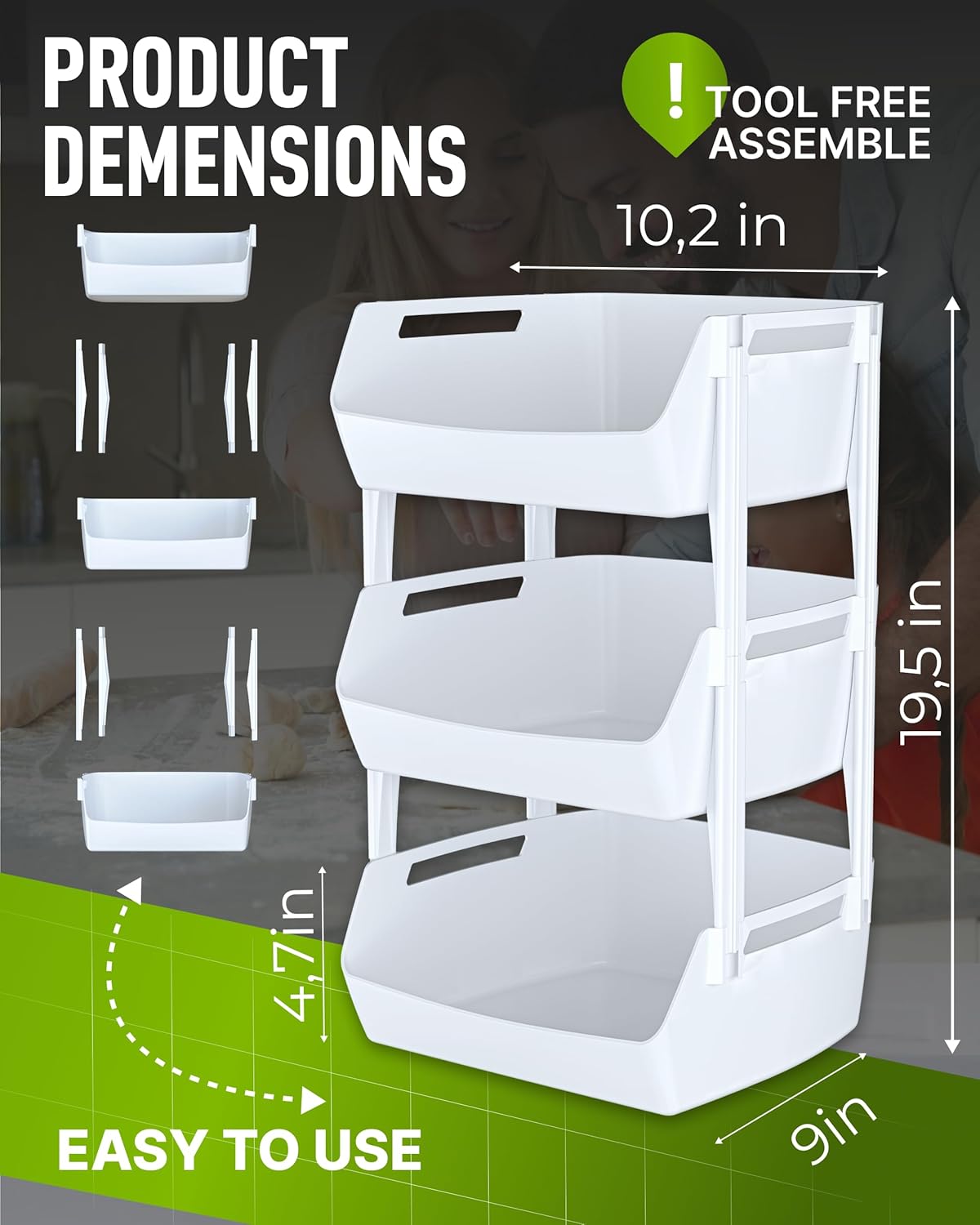 Skywin Contenedores apilables de plástico de 3 niveles, color blanco ...