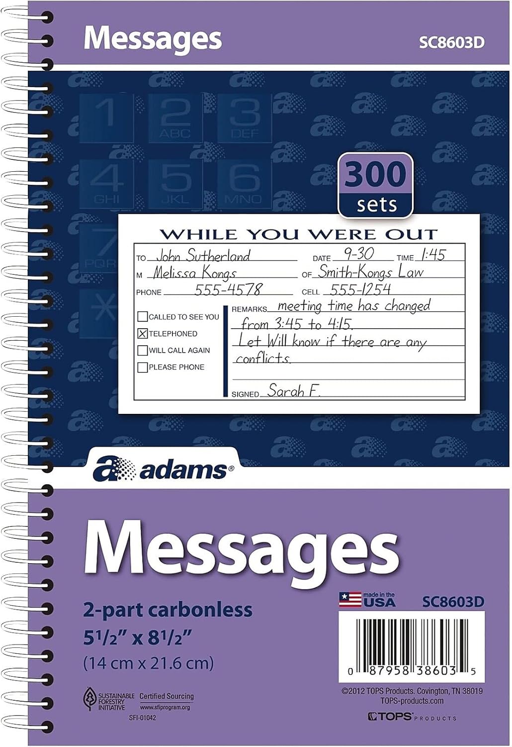 Amazon.com : Adams Phone Message Book, 8.5 x 5.25 Inch, Spiral Bound, 2 ...