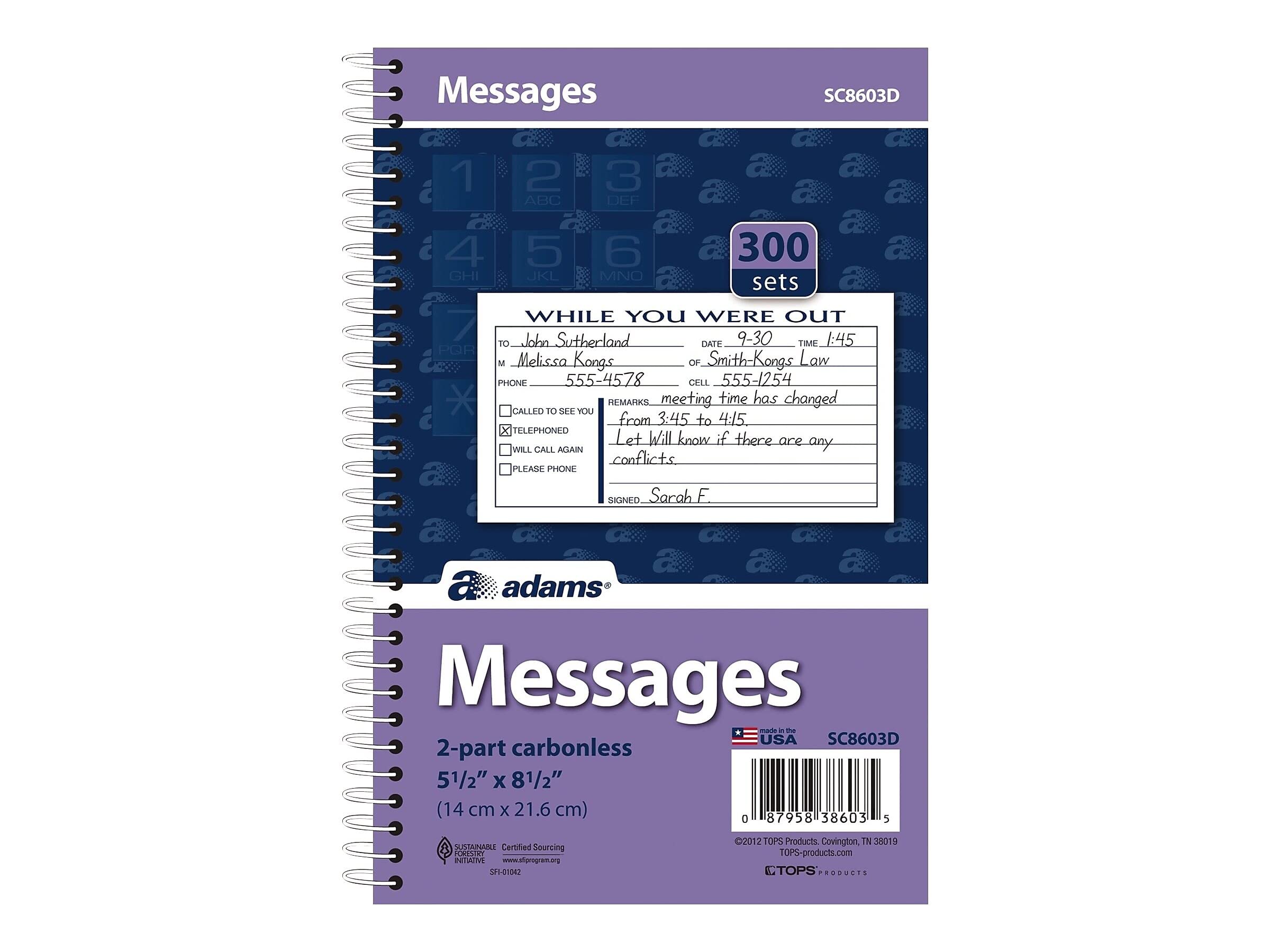 Amazon.com : Adams Phone Message Book, 8.5 x 5.25 Inch, Spiral Bound, 2 ...