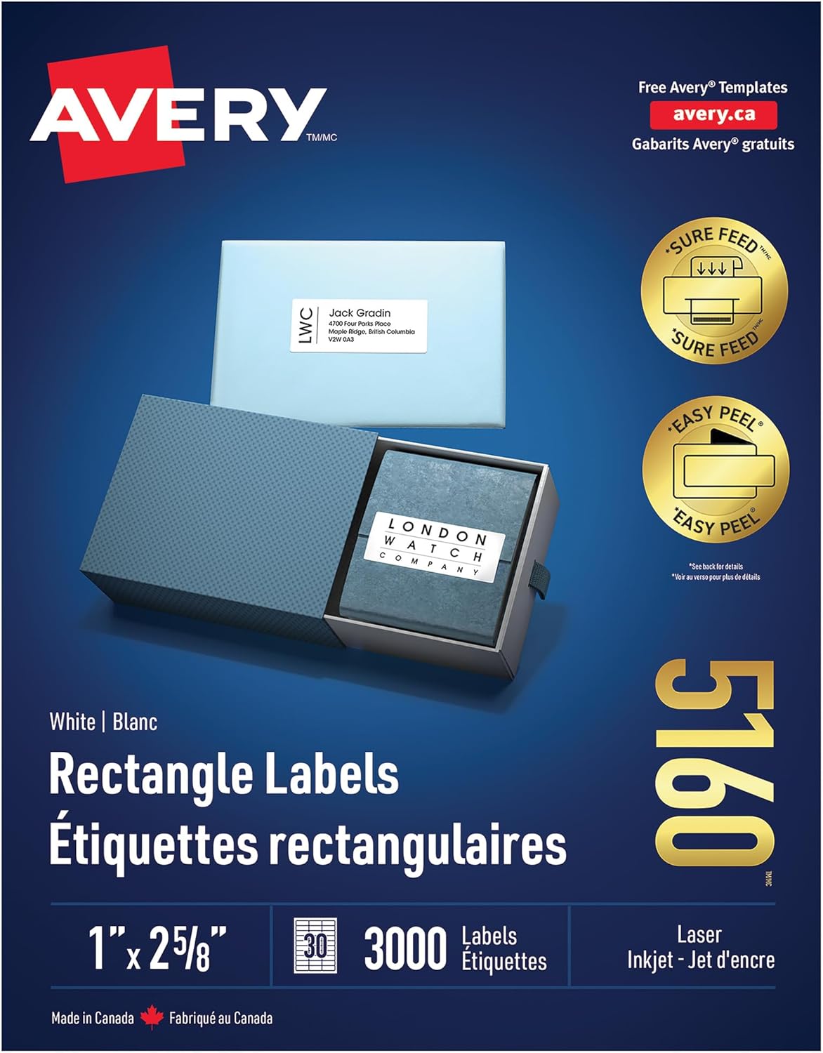 Avery 5160 Address Mailing Labels, 1'' x 2-5/8'' 30up 3000 Labels, FBA ...