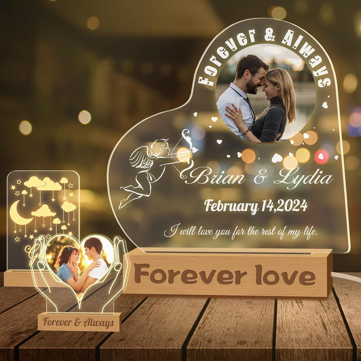 Personalized Heart Night Light with Name Custom Acrylic Led Night Lamp ...