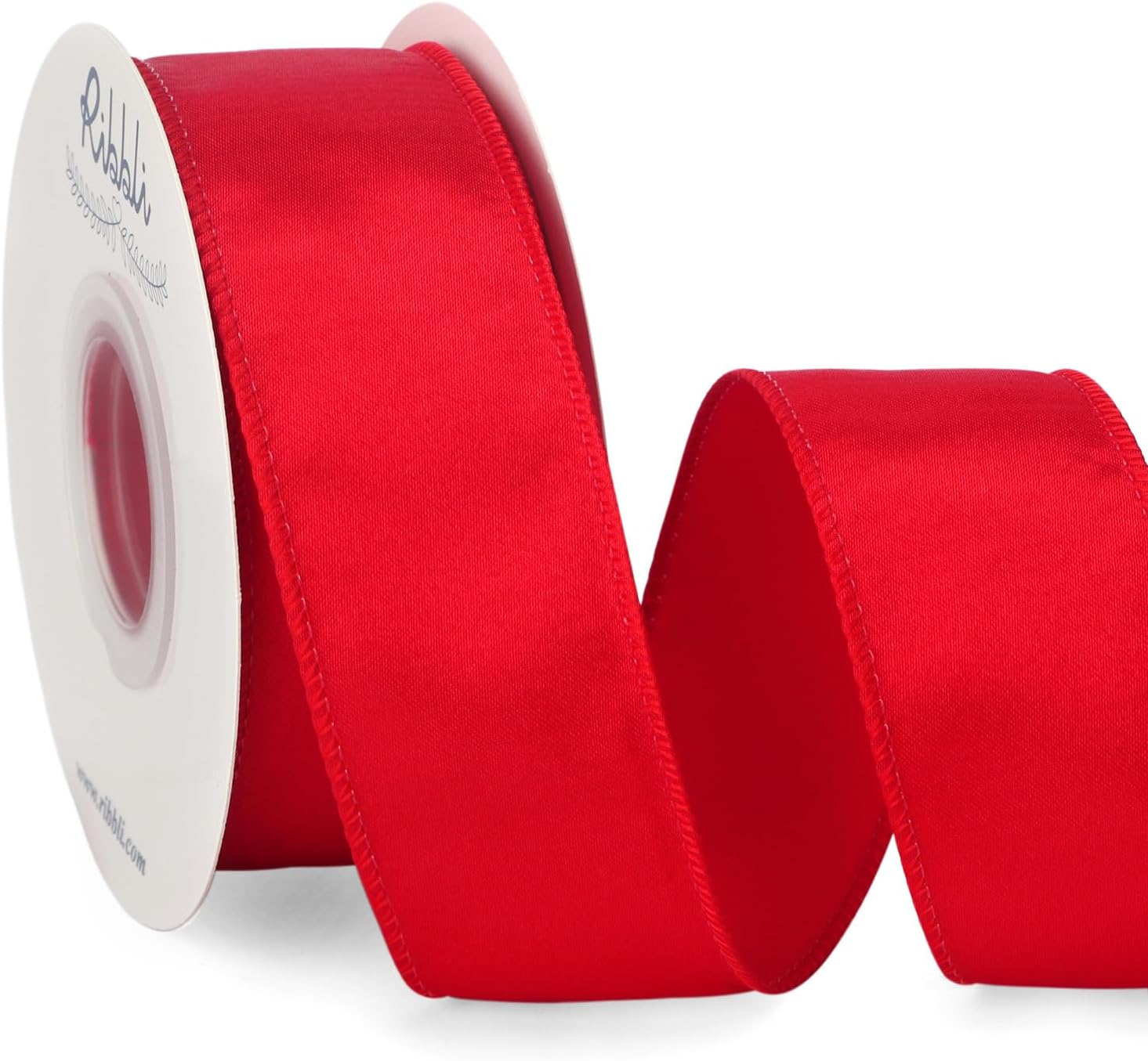 Amazon.com: Ribbli Red Satin Wired Ribbon 1.5 Inch Red Christmas Ribbon ...