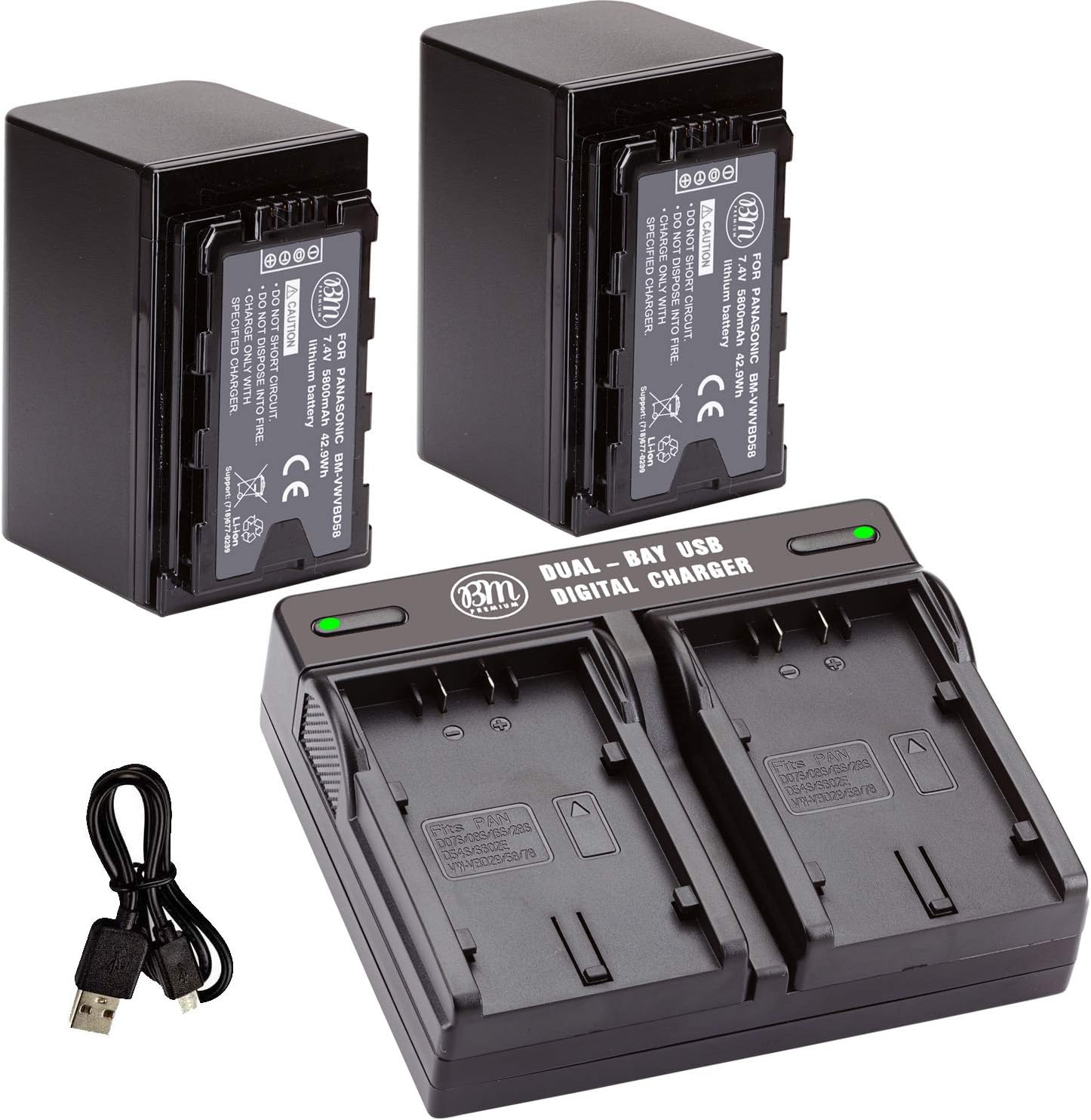Amazon.com : BM Premium 2 VW-VBD58 Batteries and Dual Bay Charger for Panasonic AG-VBR59, BGH1 ...