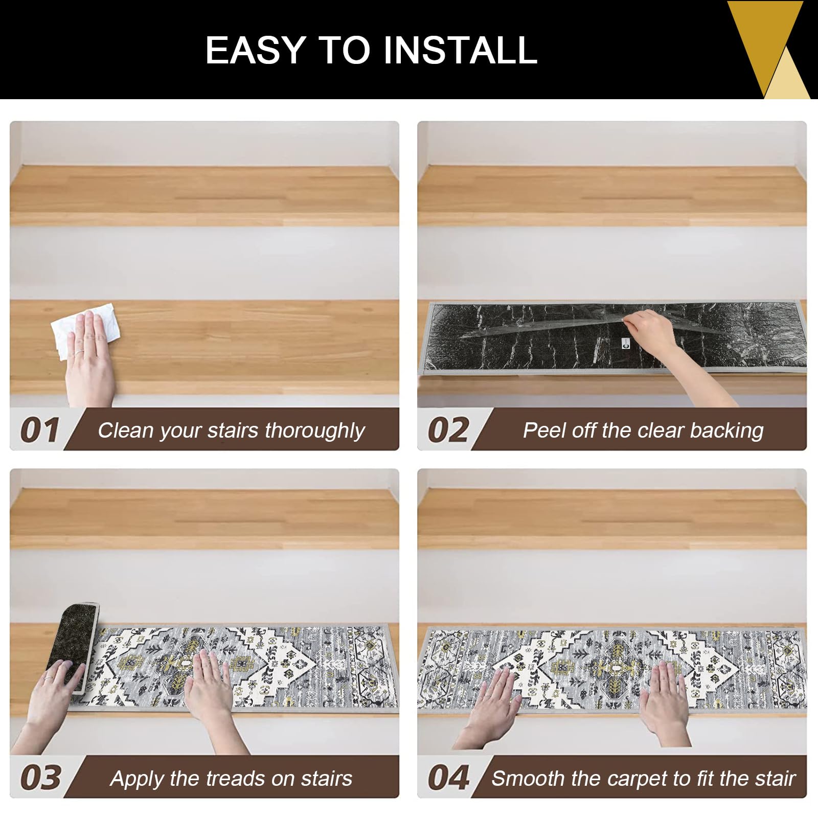 Snapklik.com : HEBE Carpet Stair Treads For Wooden Steps Indoor 15 Pack ...
