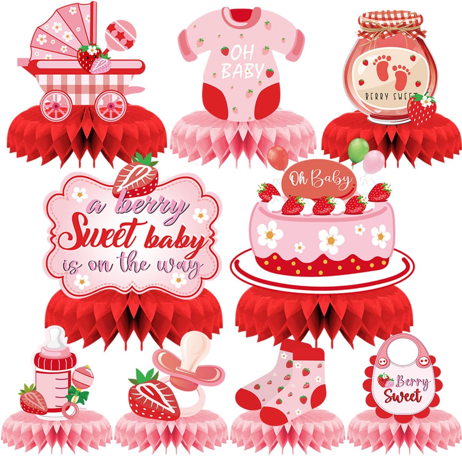 Amazon.com: Refavor Strawberry Baby Shower Decorations - 9PCS Berry ...