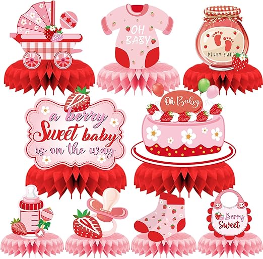 Amazon.com: Refavor Strawberry Baby Shower Decorations - 9PCS Berry Sweet Baby Shower ...
