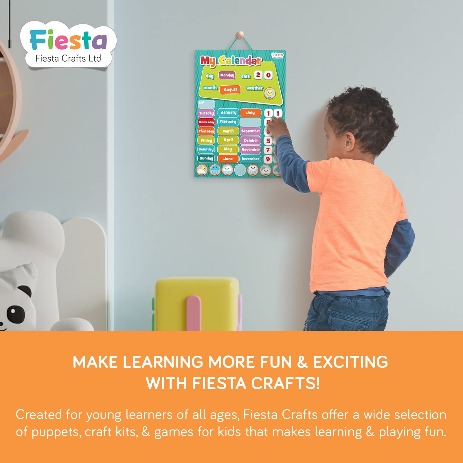 Buy Fiesta Crafts Magnetic Calendar for Kids - Colourful, Engaging ...