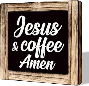 Amazon.com: Jesus and Coffee Amen Sign, Coffee Sign, Rustic Wooden ...