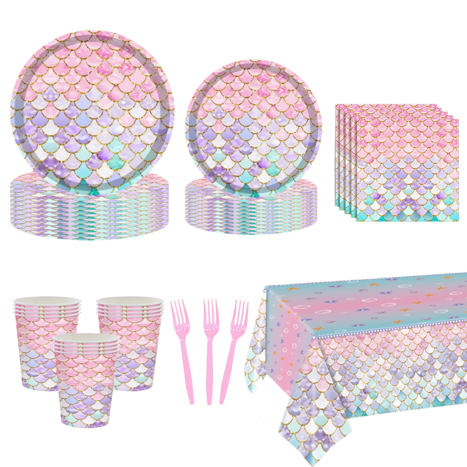 Amazon.com: 121 Pcs Mermaid Birthday Party Supplies Plates Set for 24 ...