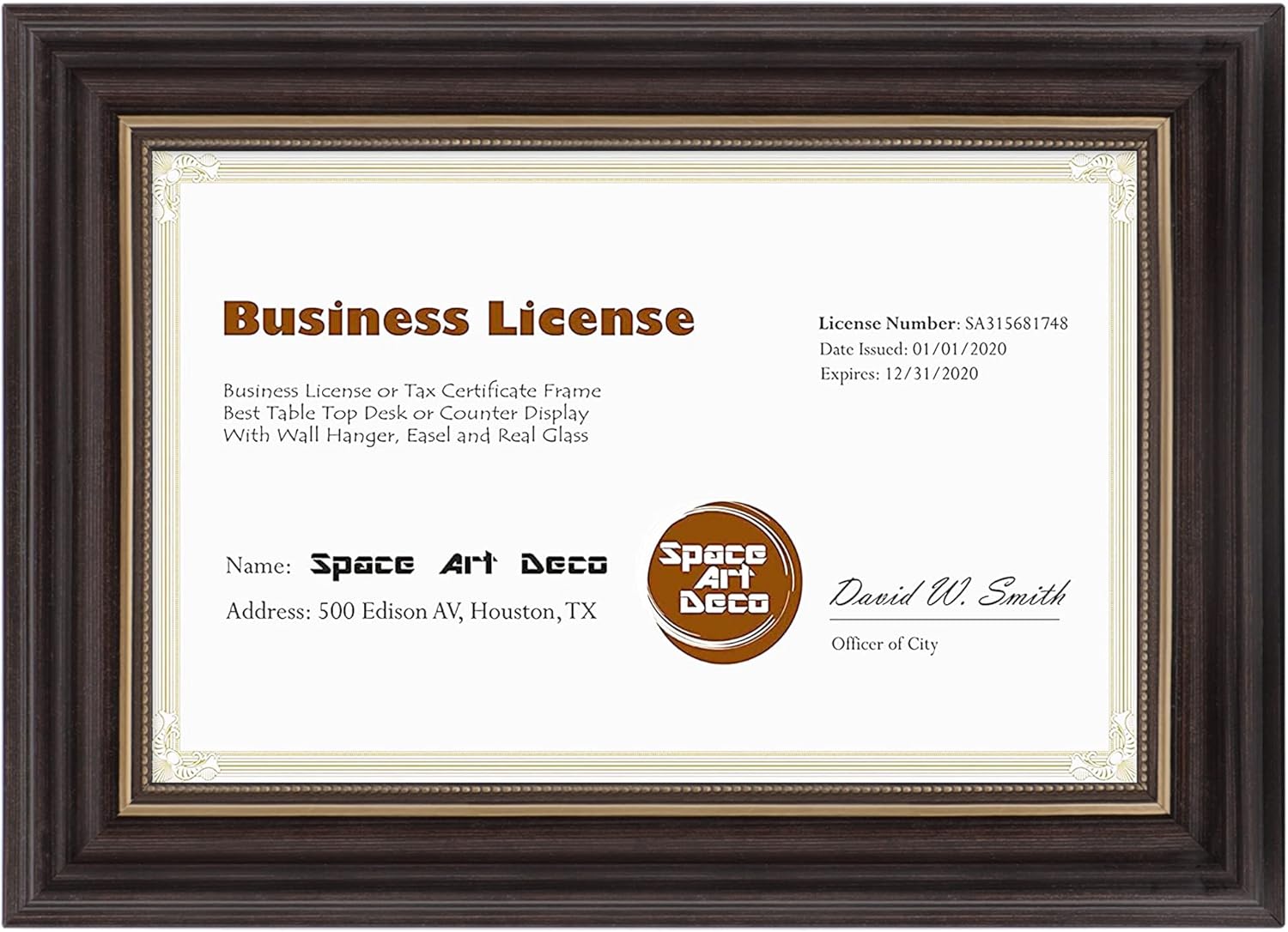 Amazon.com - Space Art Deco, 8.5x5.5 Business License Frame ...