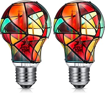 Baquler 2 Pcs Stained Glass LED Light Bulb E26 Base Colorful Lightbulb ...