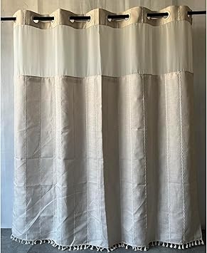 Amazon.com: eachope No Hook Boho Farmhouse Shower Curtain with Snap-in Liner,Linen Rustic Heavy ...