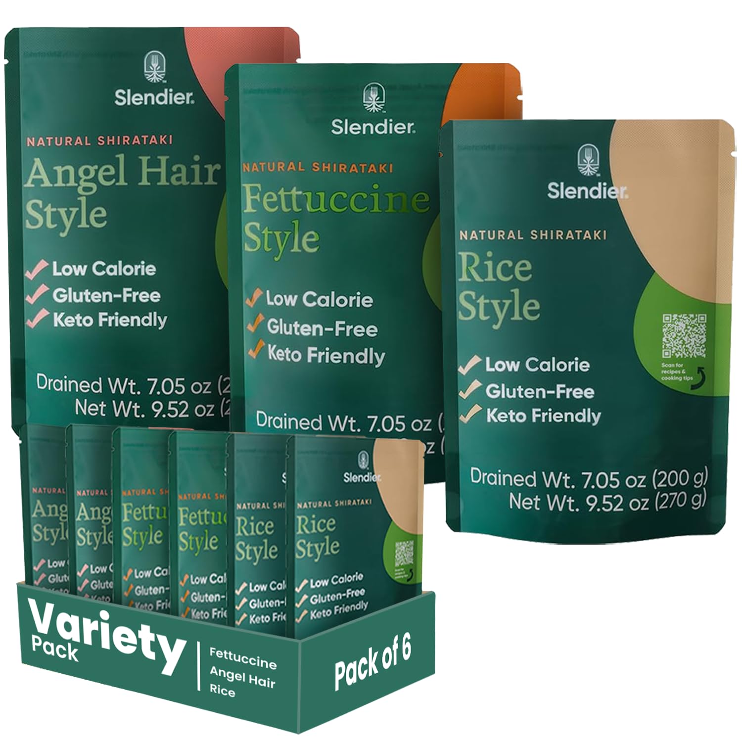 Amazon.com : Slendier - Shirataki Variety Pack of 6 | Low Carb Pasta ...