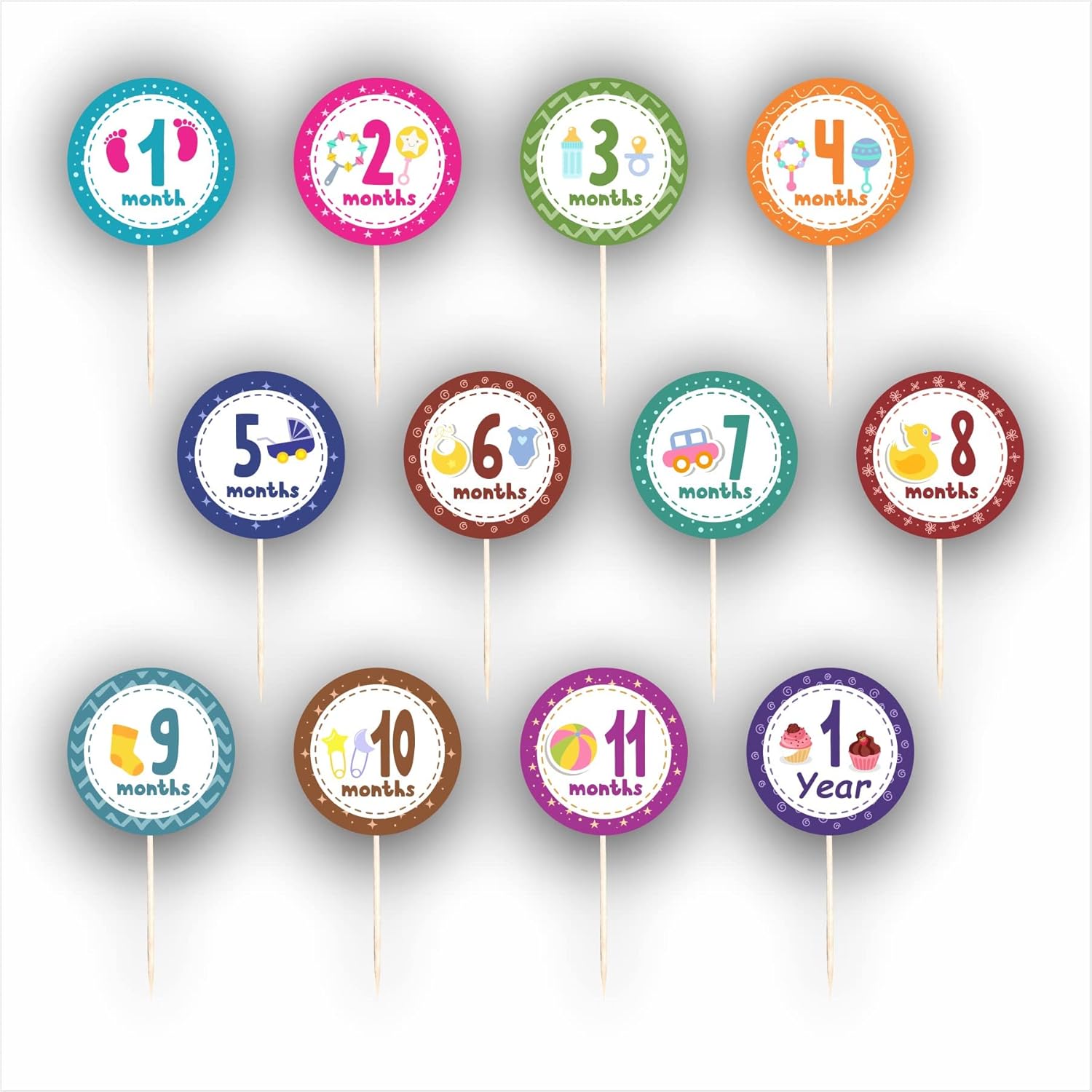 RDH INC. Rdh Monthly Cup Cake Topper Printed Cupcake Toppers For New ...