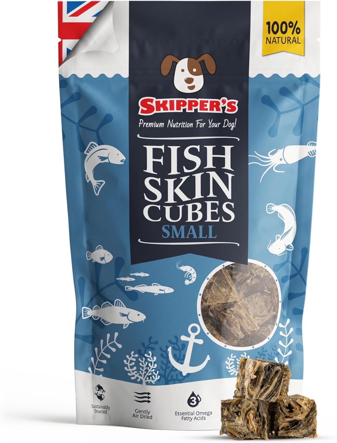SKIPPER'S Fish Skin Jerky Cubes - Gently Air Dried Dog Treats, Healthy ...