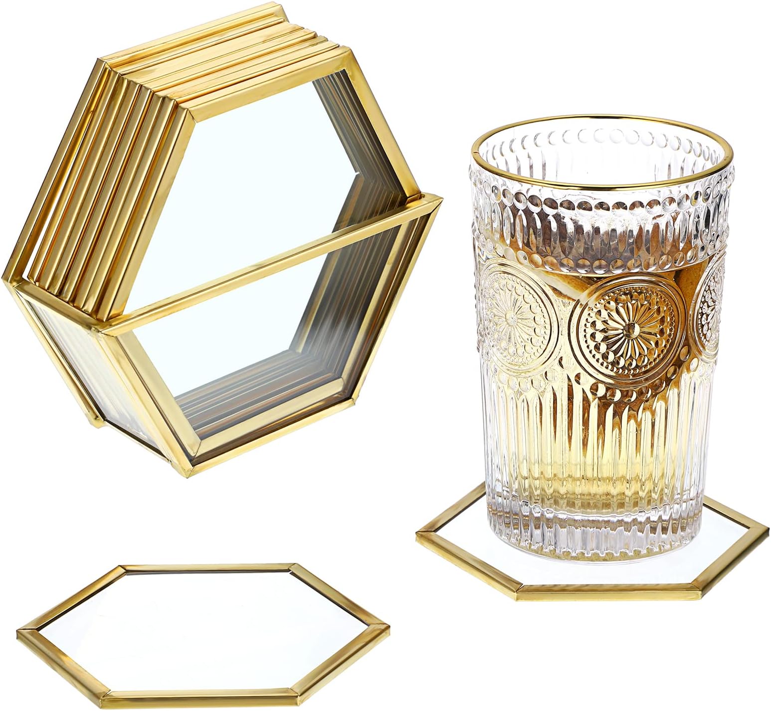 Amazon.com: Godinger Coasters with Gold Edge, Glass Coaster Set ...