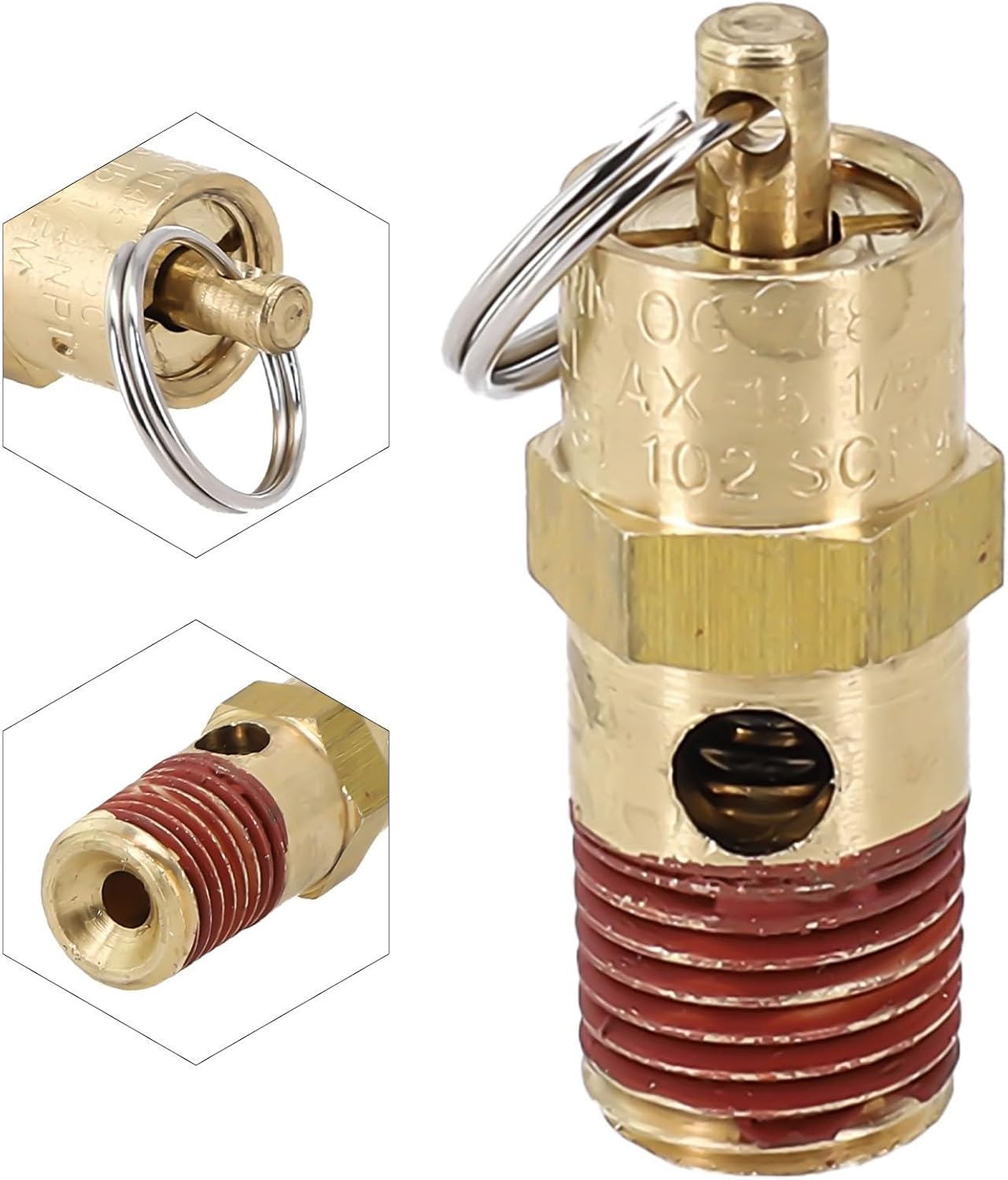 14 NPT Air Compressor Safety Relief Valve, 125 PSI Pressure Release, 1/4 Male NPT Connection for ...