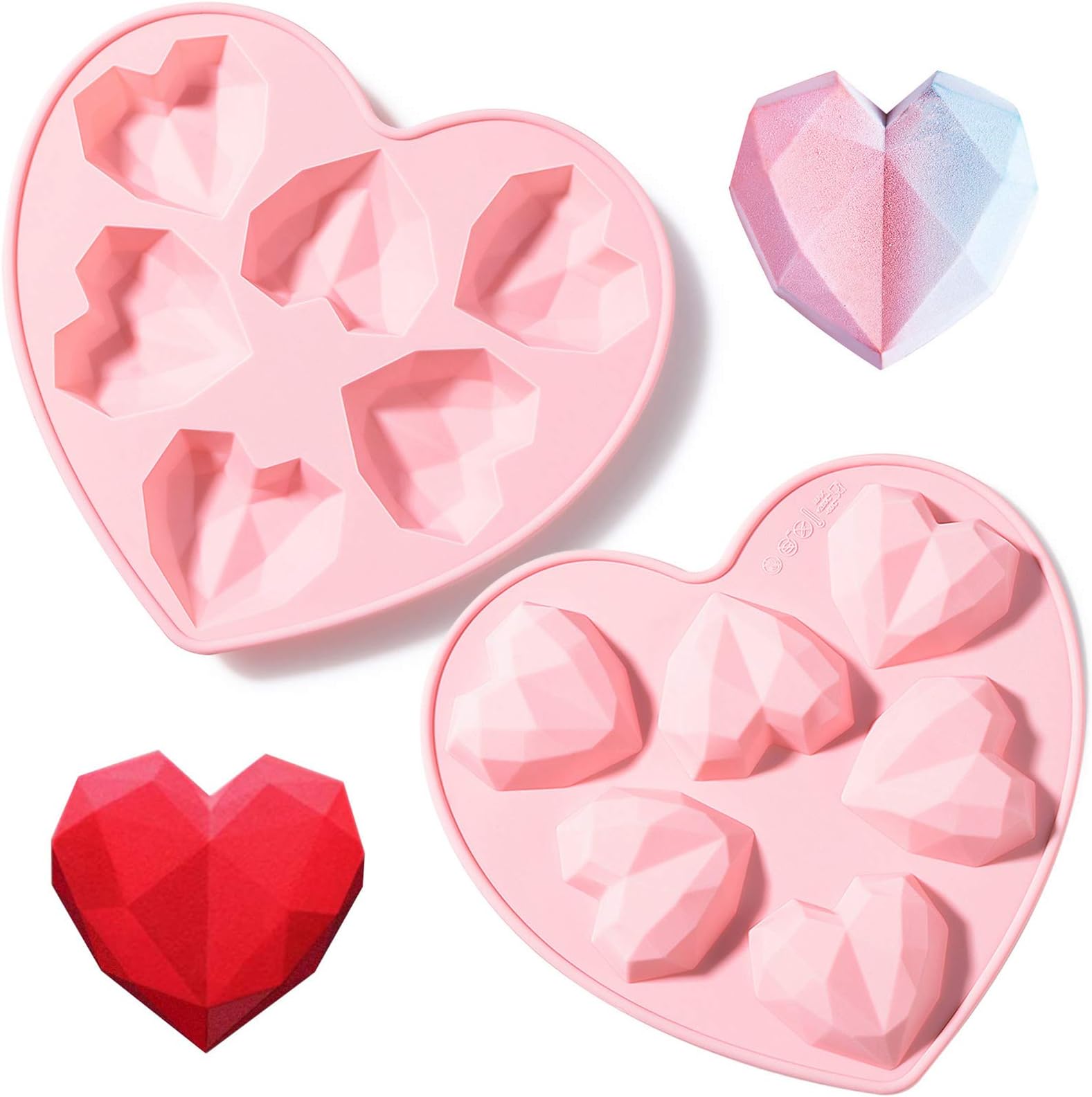 Amazon.com: Diamond Heart Silicone Molds, Valentine Pink Chocolate ...
