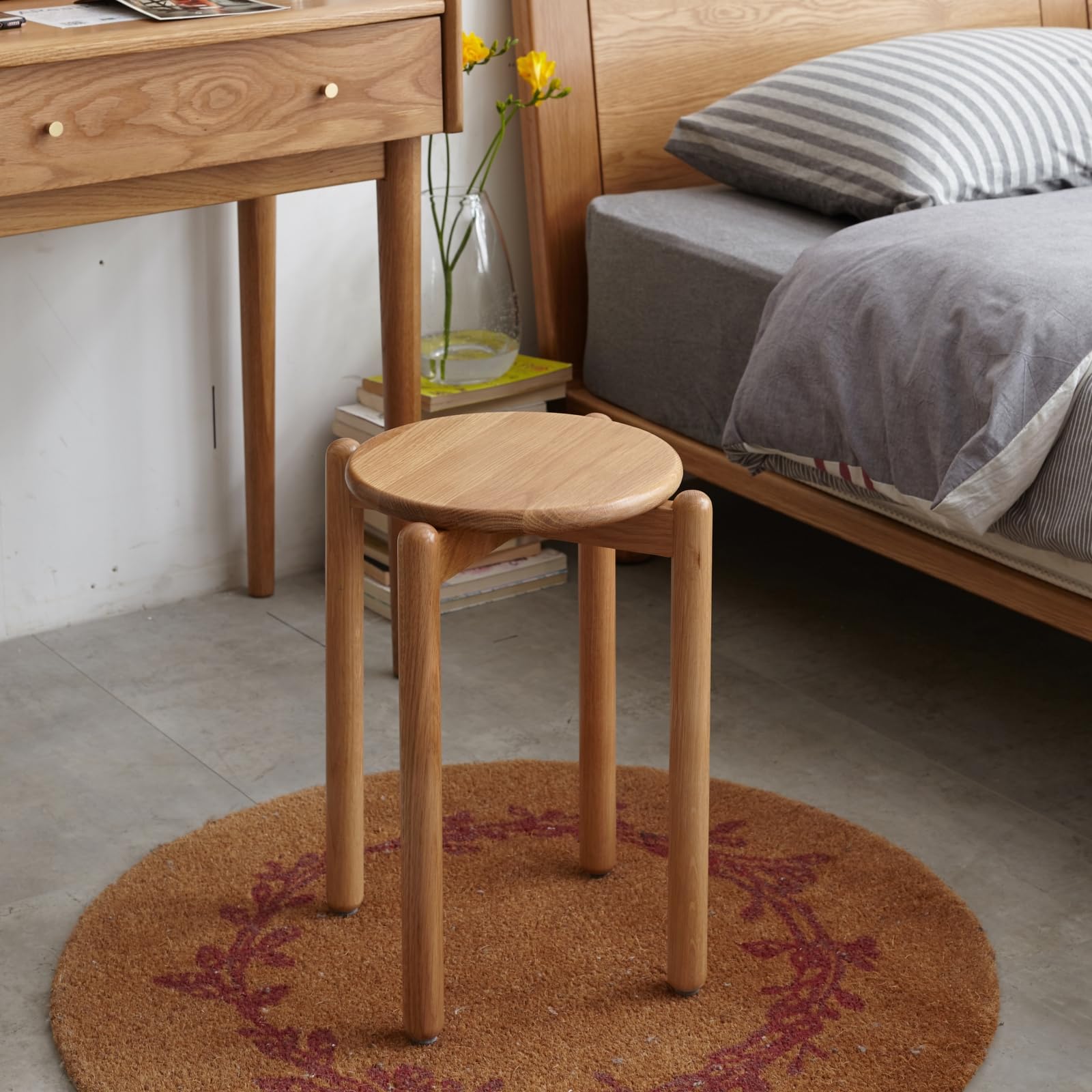 Amazon.com: Vadisun Round Wooden Stool, Stackable Stools with Anti-Slip ...