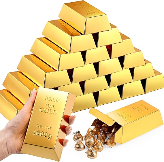 Amazon.com: Honoson 24 Pcs Gold Bar Fake Gift Box Foil Gold Bar Party ...