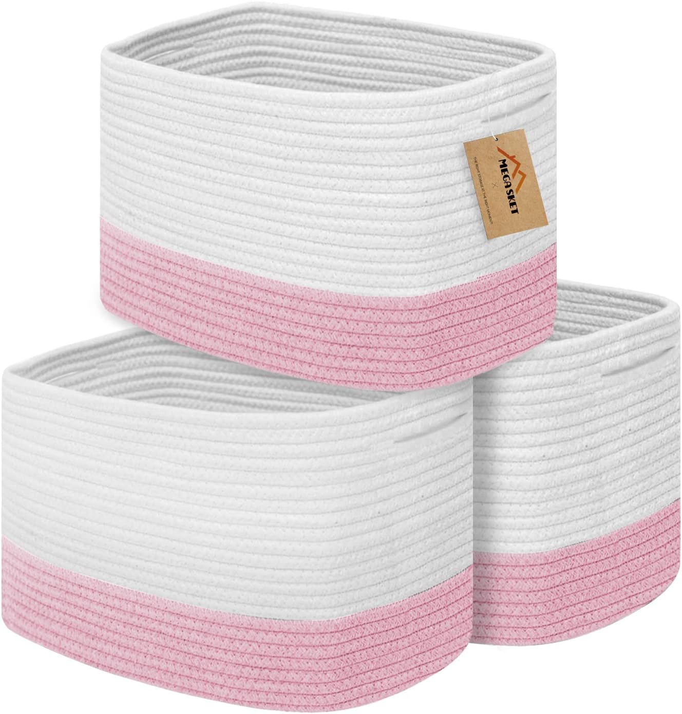 Amazon.com: MEGASKET 3 Pack Pink Storage Baskets, Cotton Rope Woven ...