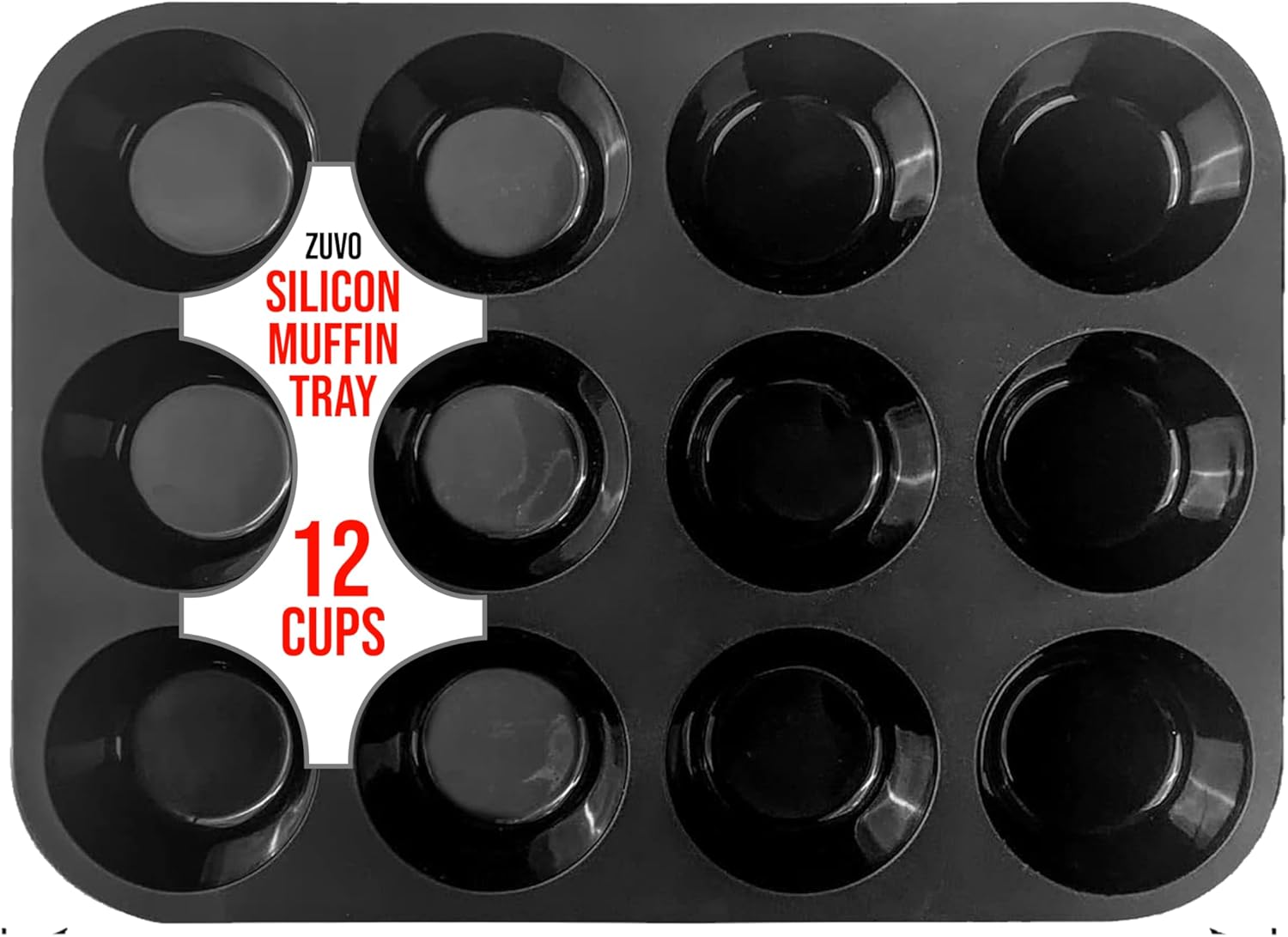 Zuvo Silicon Muffin Tray 12 Cups - Non Stick Black Baking Mold for ...