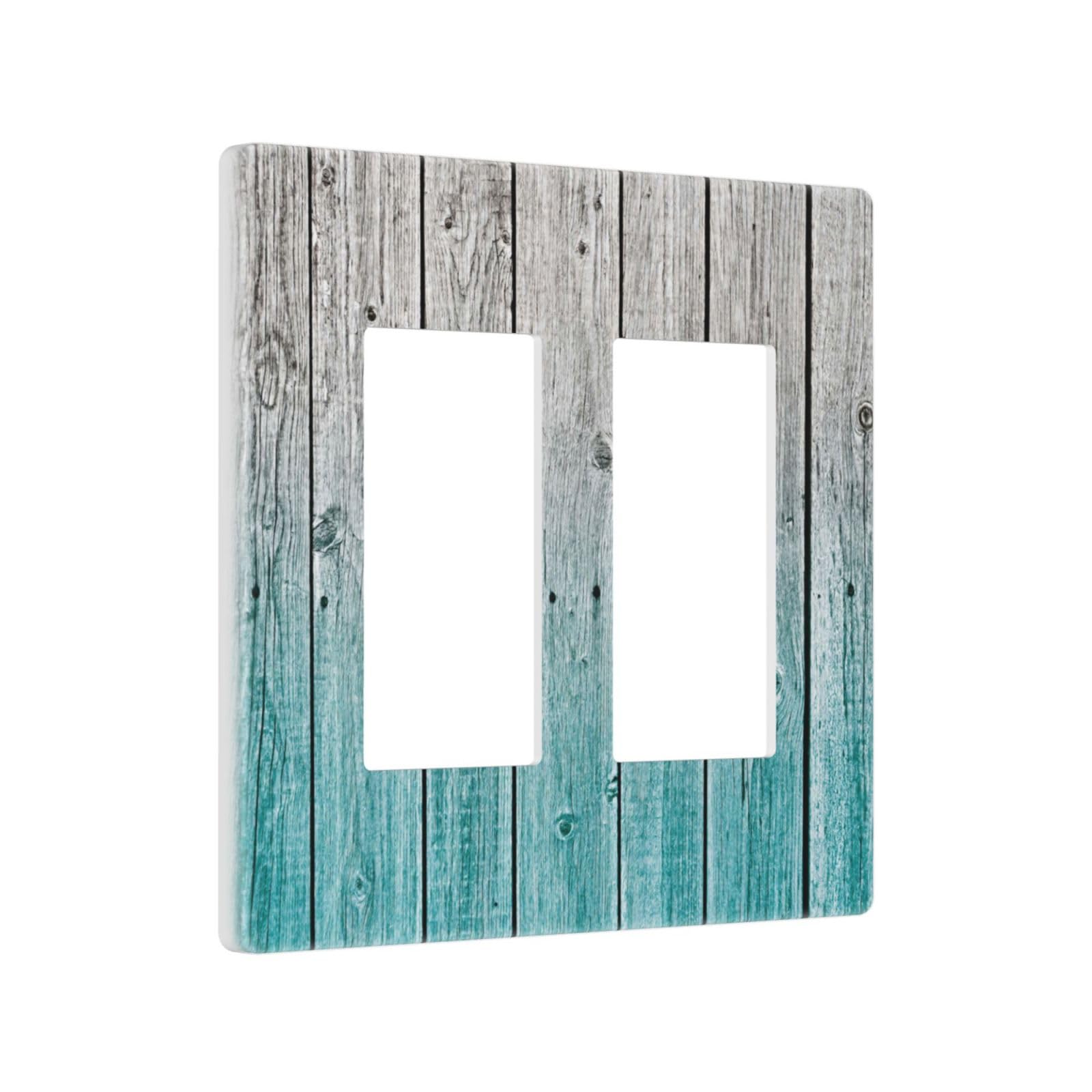 Rustic Teal Blue Wood Plank 2 Gang Double Rocker/Decora Light Switch ...