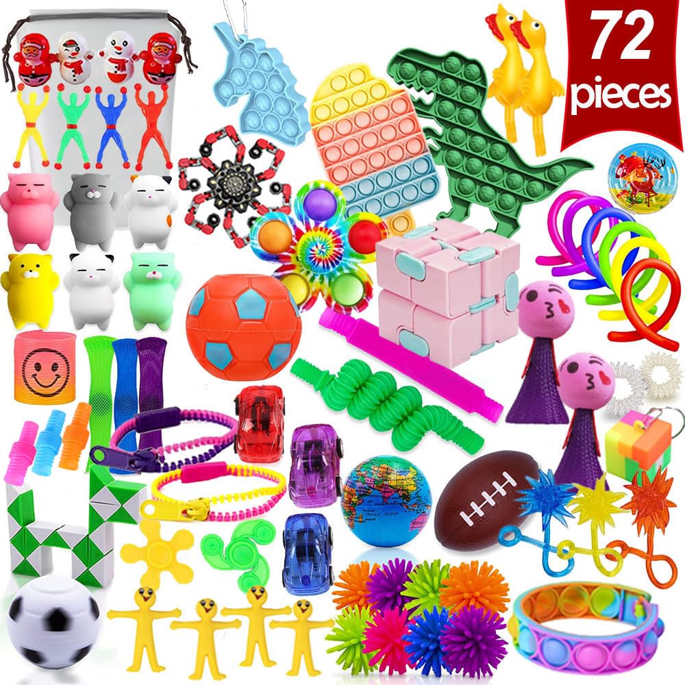 72 Pcs Sensory Fidget Toys Pack with Dinosaur Pop and Infinite Cube for ...