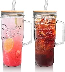 Amazon.com | ANOTION Glass Cups with Lids and Straws - 24oz Tumbler ...