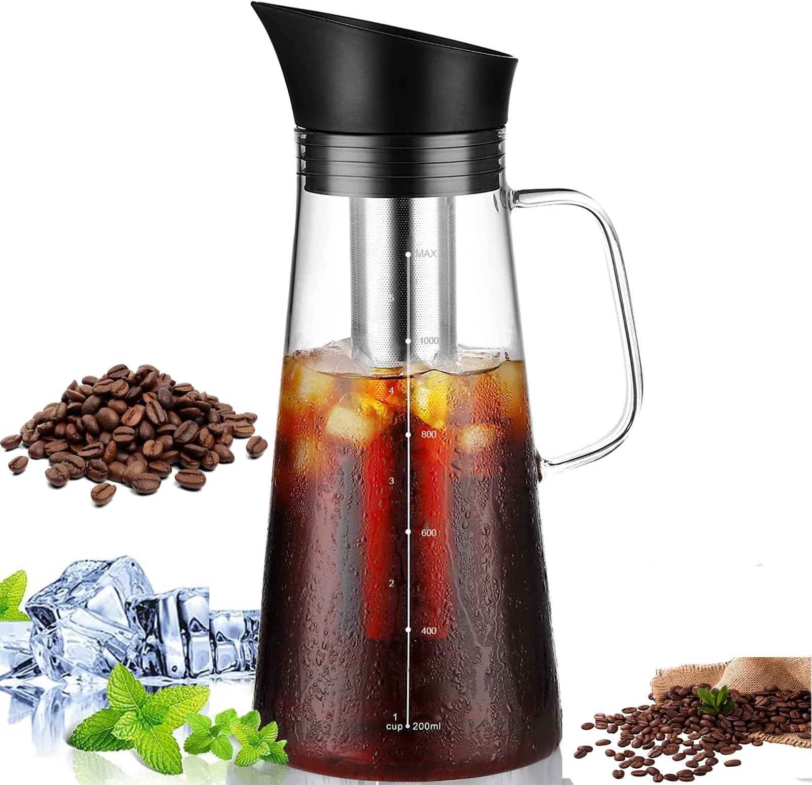 SYNMORE 1.5L Cafetera Cold Brew de Vidrio con Filtro Extraíble de Acero ...