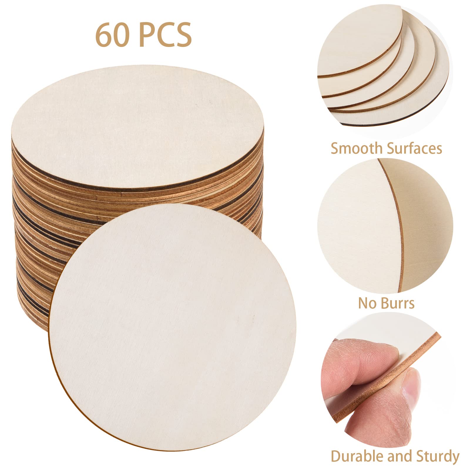 60 Pcs 6 Inch Wood Circles for Crafts Unfinished Wood Circles Wood ...