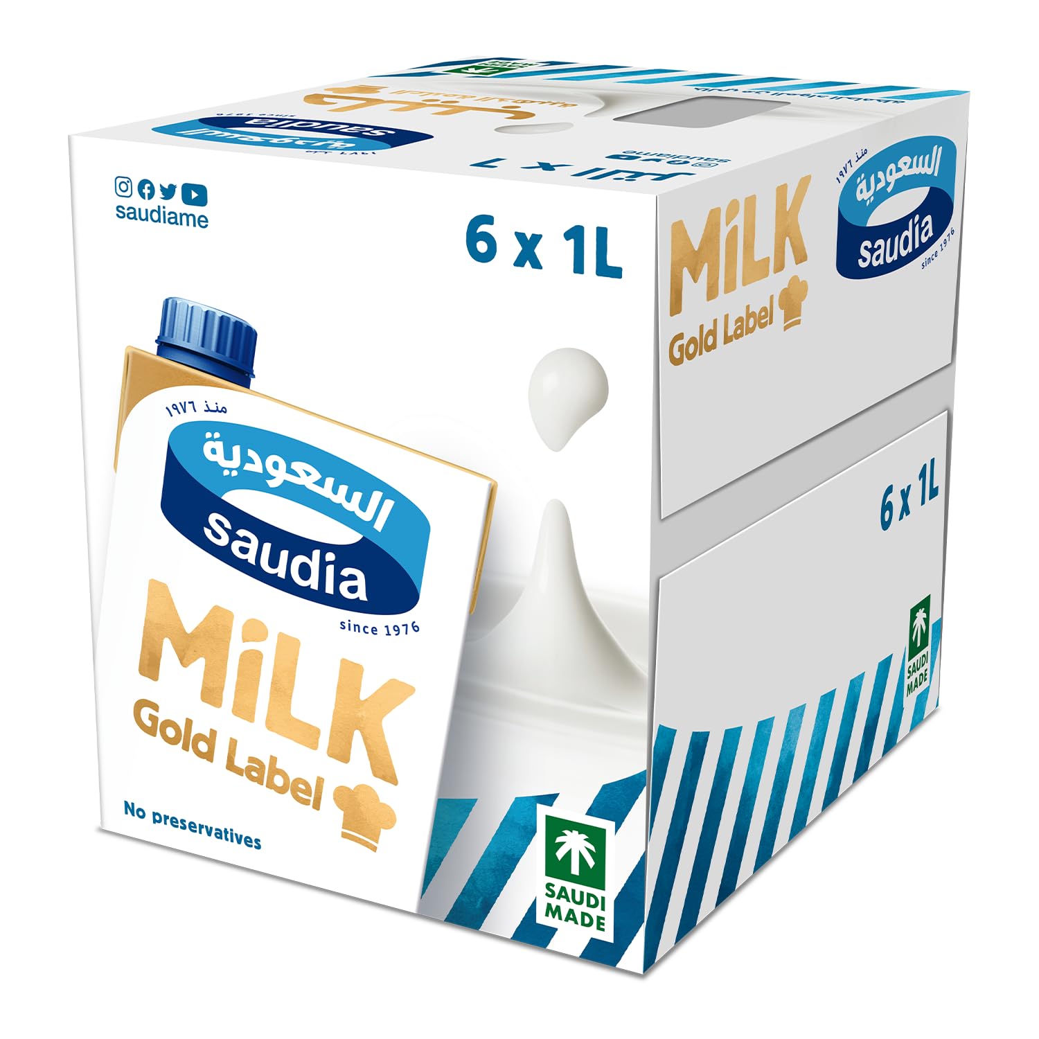 Saudia Gold Milk, 6 x 1L | Premium Full Cream Milk | Rich, Creamy ...