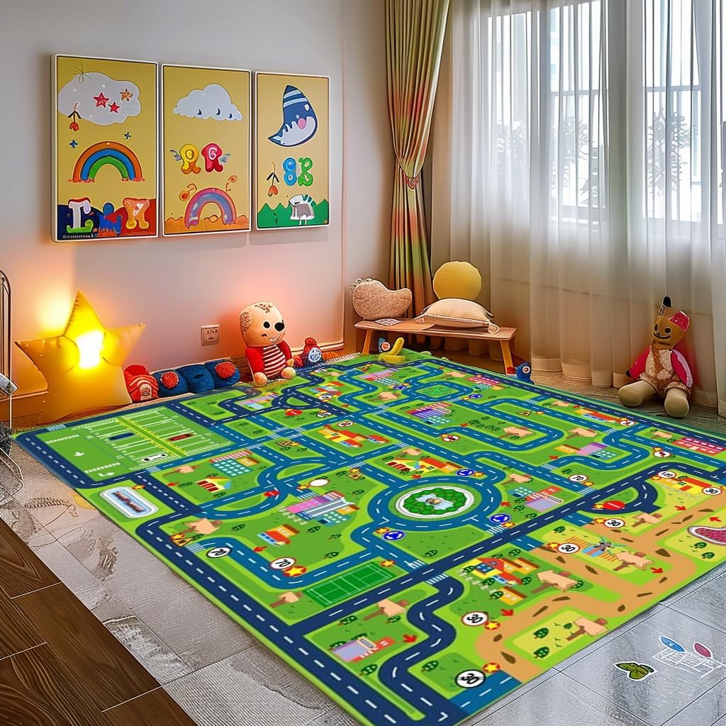 Amazon.com: Car Rug Play Mat,Road Rug Kid Play Mat,Playroom Toy Car Mat ...