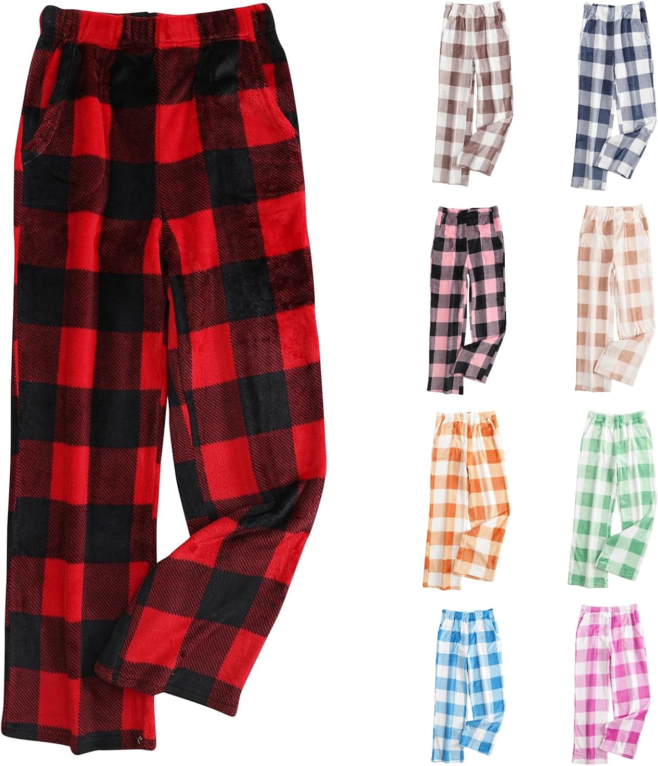 Amazon.com: Womens Plaid Fluffy Pajama Pants with Pockets - Fuzzy ...