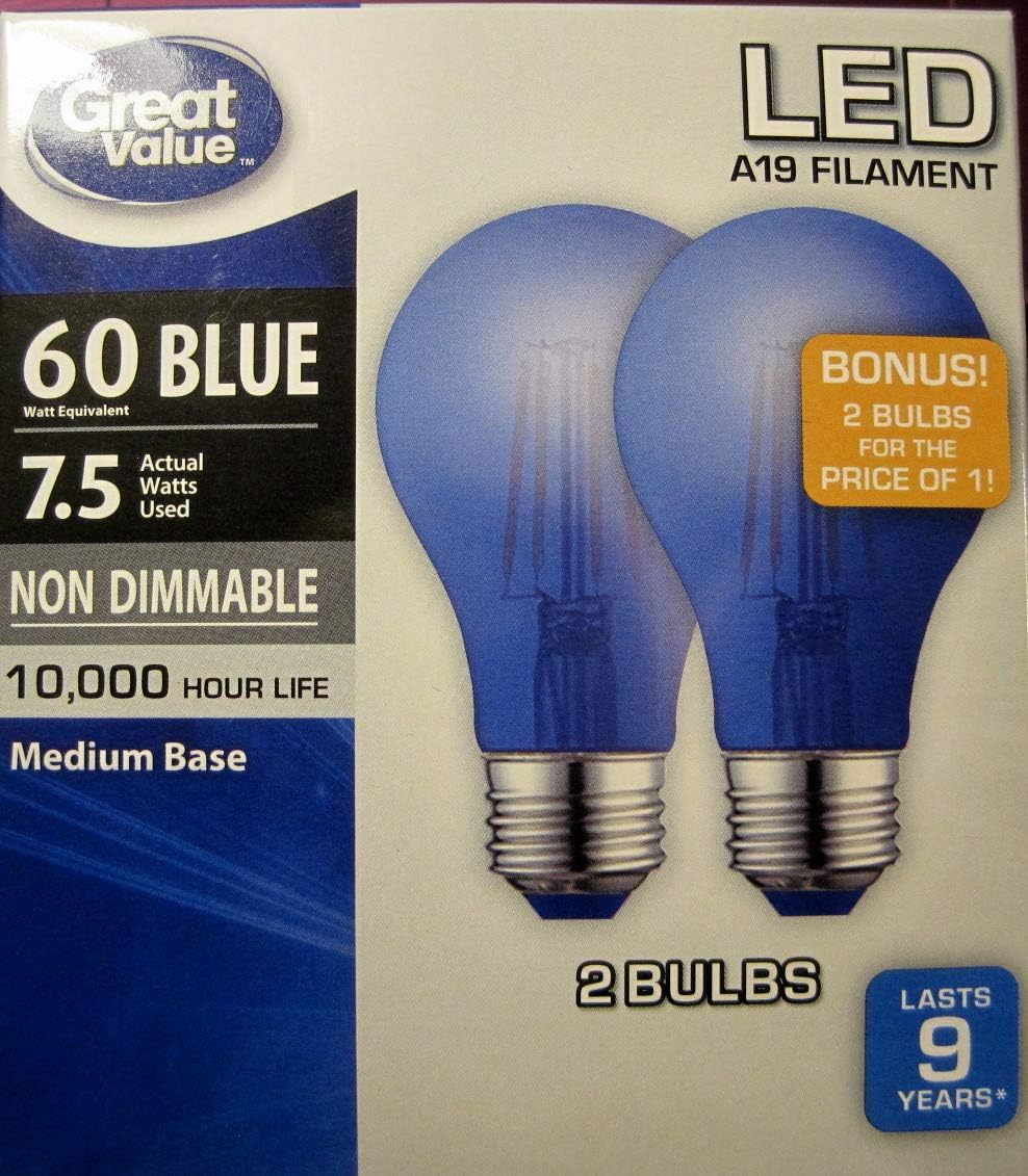 Amazon.com: Great Value LED 60 Watt Equivalent Blue Light Bulb, 10,000 ...