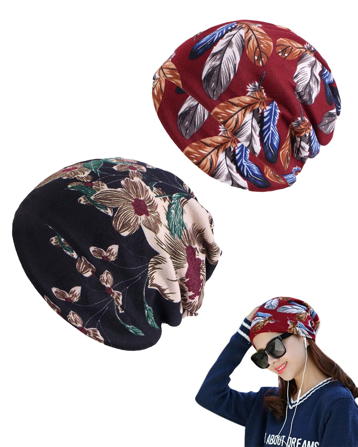 2 PCS Hair Scarf for Women, Head Caps for Women for All Season, Chemo ...